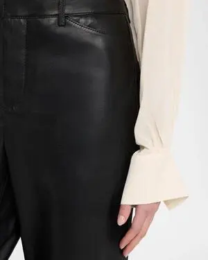 Vince Mid-rise Straight Leather Pants - Black