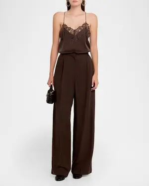 IRO PARIS Silk Cami With Lace Trim - Mocha
