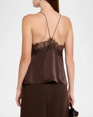 IRO PARIS Silk Cami With Lace Trim - Mocha