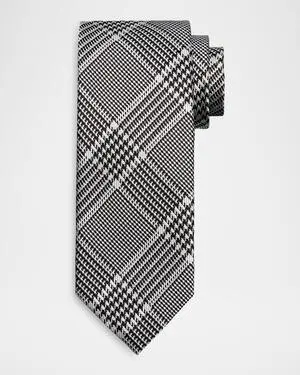 TOM FORD Prince Of Wales Grid Check Silk Tie - Silver