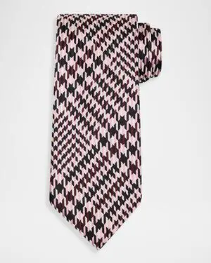 TOM FORD Prince Of Wales Check Silk Tie - Pink Multi
