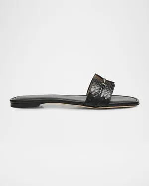 TOM FORD Snake-Embossed Leather Flat Sandals - Black