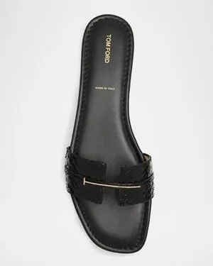 TOM FORD Snake-embossed Leather Flat Sandals - Black