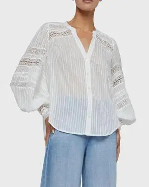 L & APOS;AGENCE L'agence Kiera Semi-sheer Blouse - Ivory
