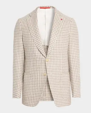 Isaia Houndstooth Cashmere Sport Coat - Beige