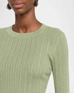Paige Pointelle-knit Top With Ruffle Cuffs - Sage
