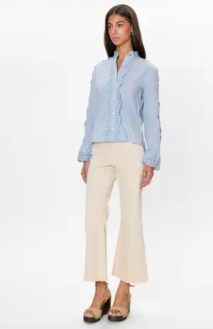 Rebecca Taylor Lorelai Embroidered Cotton Shirt - Chambray