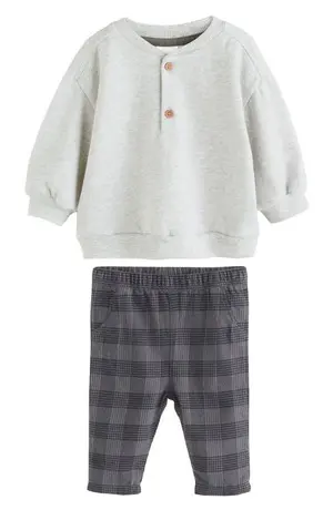 NEXT Henley Sweatshirt & Check Pants Set