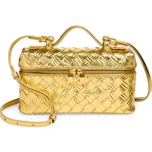 Bottega Veneta Intrecciato Metallic Leather Crossbody Vanity Case - 8472 Gold/gold