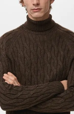Mango Cable Stitch Turtleneck Sweater