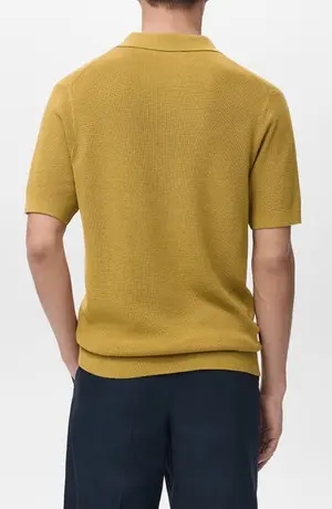 Mango Structured Knit Polo - Curry