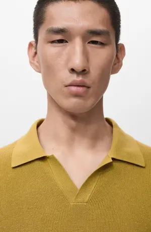 Mango Structured Knit Polo - Curry