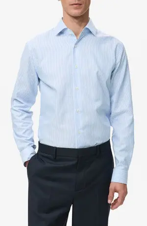 Mango Slim Fit Stripe Cotton Button-up Shirt - Blue