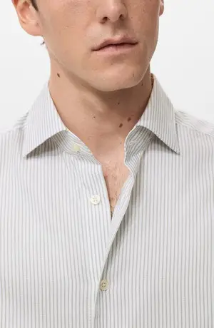 Mango Slim Fit Stripe Cotton Button-up Shirt - Light Heather Grey