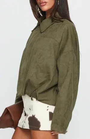 Princess Polly Enlightened Faux Suede Bomber Jacket