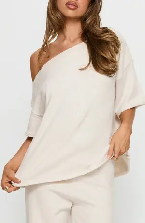Princess Polly Oversized Off-the-shoulder Top - Oat