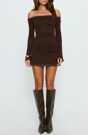 Brown Lace Trim Mini Dresses