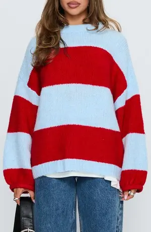 Princess Polly Bastien Stripe Oversized Sweater - Blue/red