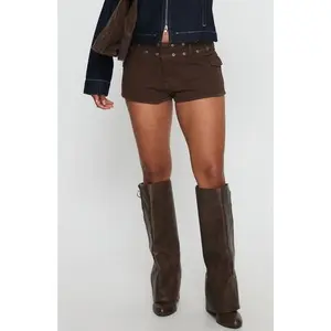 Princess Polly Reno Grommet Denim Shorts - Brown Wash