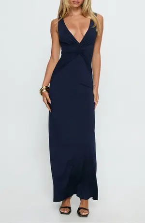 Plunge Neck Maxi Evening Dresses
