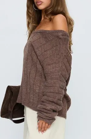 Princess Polly One-shoulder Ribbed Sweater