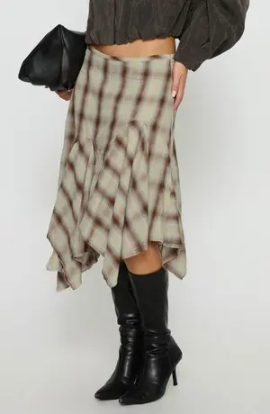 Princess Polly Asymmetric Plaid Midi Skirt