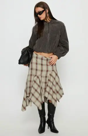 Princess Polly Asymmetric Plaid Midi Skirt