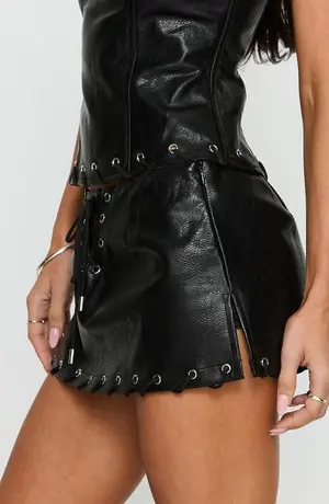 Princess Polly Barricade Grommet Faux Leather Skort