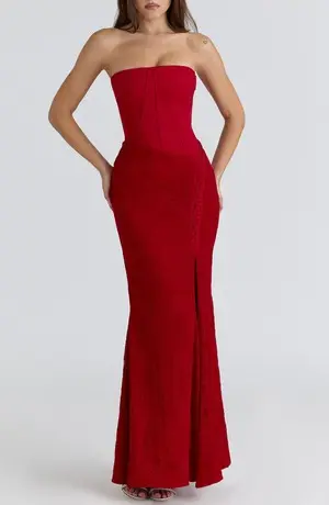 House Of Cb Satin & Lace Corset Gown - Red