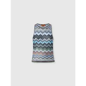 Missoni Sleeveless Crewneck Top In Viscose With Snake Motif - Blue