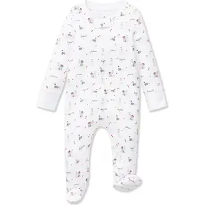 PETITE PLUME Print Pima Cotton Zip Footie - White