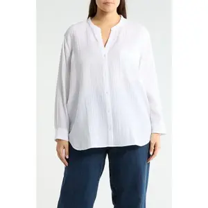 Eileen Fisher Mandarin Collar Button-up Top