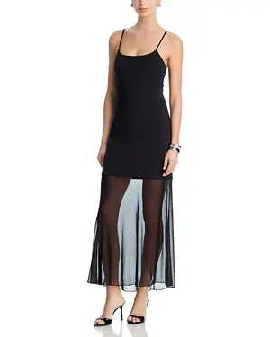 Aqua Mesh Skirt Knit Cami Dress - Black