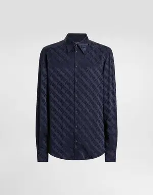 Dolce & Gabbana Martini Shirt In Logo Silk Jacquard - Blue