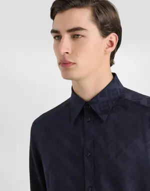 Dolce & Gabbana Martini Shirt In Logo Silk Jacquard - Blue