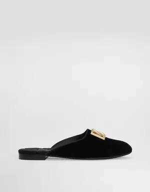 Dolce & Gabbana Velvet Mules With Logo - Black