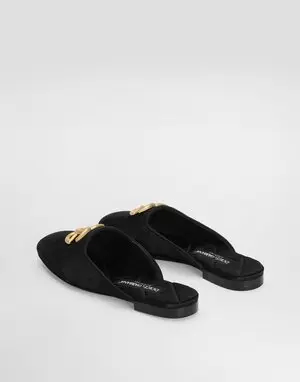 Dolce & Gabbana Velvet Mules With Logo - Black