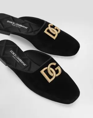 Dolce & Gabbana Velvet Mules With Logo - Black