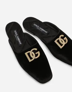 Dolce & Gabbana Velvet Mules With Logo - Black