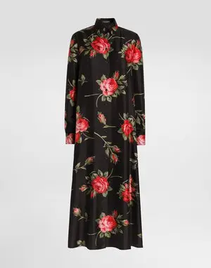 Dolce & Gabbana Rose Bouquet-print Long Twill Dress - Multicolor