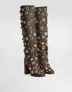 Dolce & Gabbana Calfskin Boots With Stone Embroidery