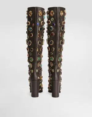 Dolce & Gabbana Calfskin Boots With Stone Embroidery