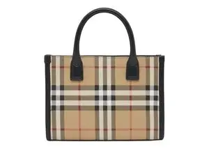 Burberry Mini Vintage Check And Leather Tote - Archive Beige