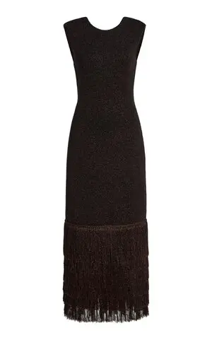 Aje Breeze Fringed Metallic-knit Midi Dress - Brown