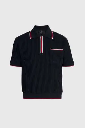 Mackage Estaban Crochet Knit Quarter-zip Polo Shirt - Navy-multi