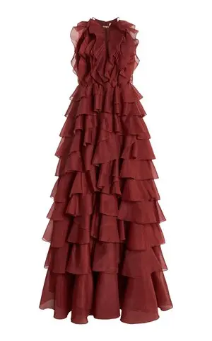 Aje Cleo Ruffled Chiffon Gown - Brown