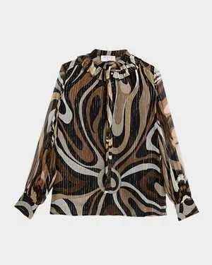 Emilio Pucci Marmo Print Silk Blouse - Black Gold
