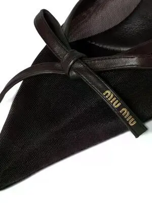 Miu Miu Mesh Heeled Mules With Bow Detailing - Brown
