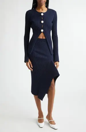 Stella McCartney Cotton Ribbed Sweater Knit Skirt - Ink