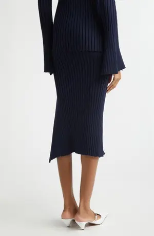 Stella McCartney Cotton Ribbed Sweater Knit Skirt - Ink